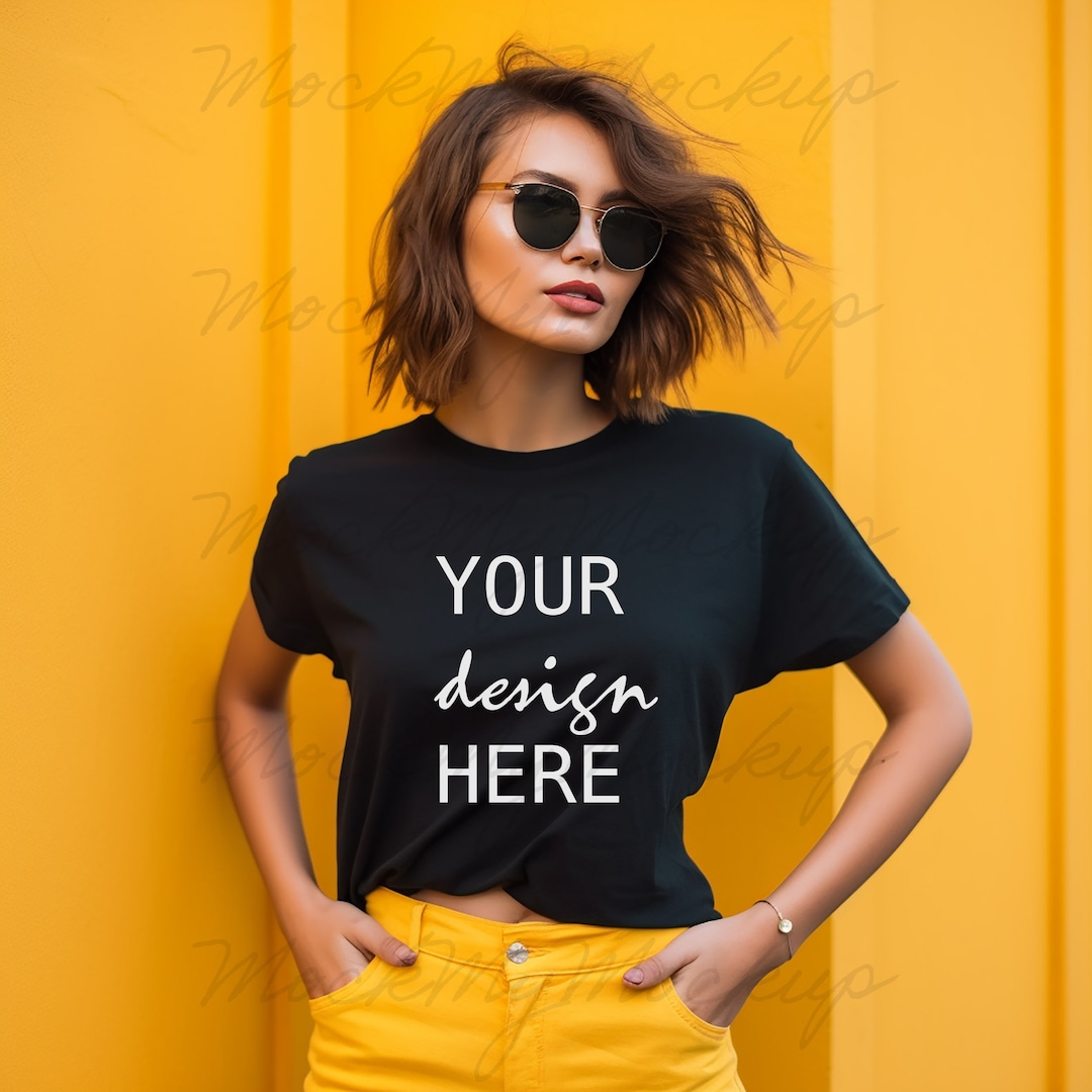 Black T-shirt Female Model Mockup Photo Mockup Sublimation Mockup PNG ...