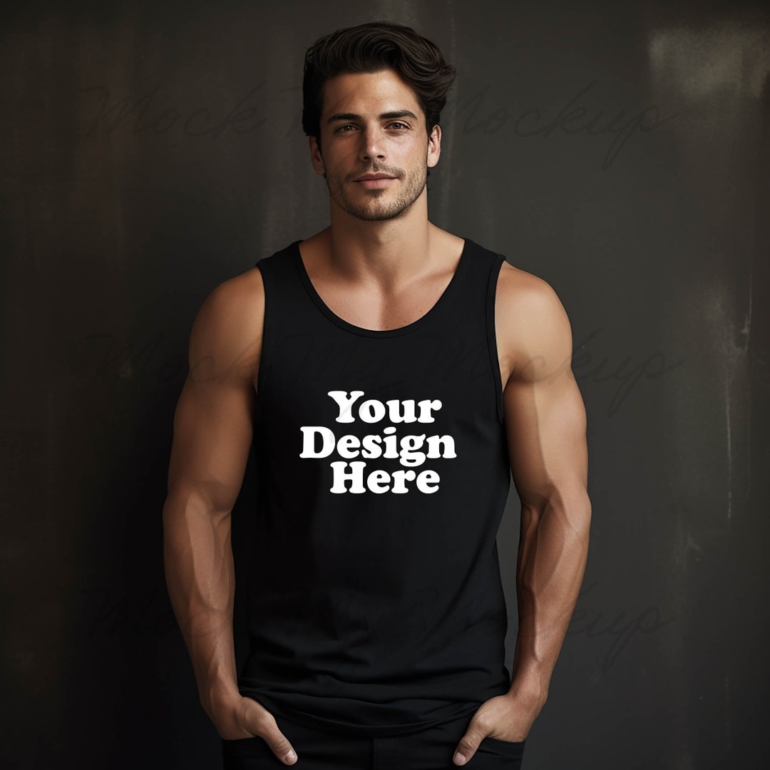 Black Gildan 5200 Heavy Cotton Tank Top Mockup - Black Tank Top Mockup ...