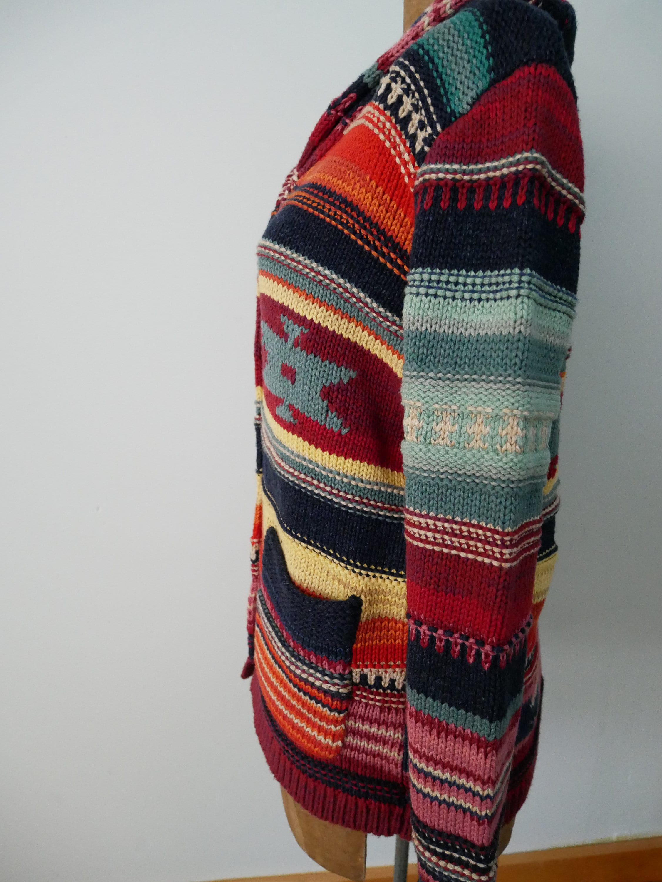 Vintage Ralph Lauren Hand Knit Cardigan Sweater Coat Shawl Cotton ...