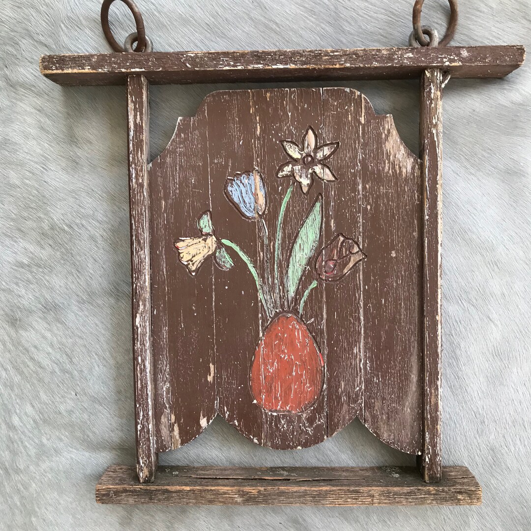 Antique Folk Art Sign Wood Sign Flowers Tavern Sign Primitive Hand ...