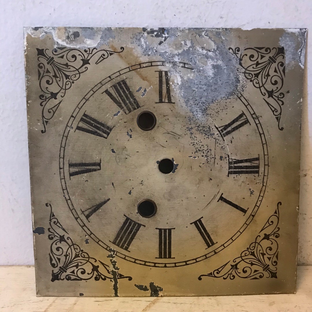 Antique Clock Face Metal Distressed Hand Painted Floral Garden Clock ...