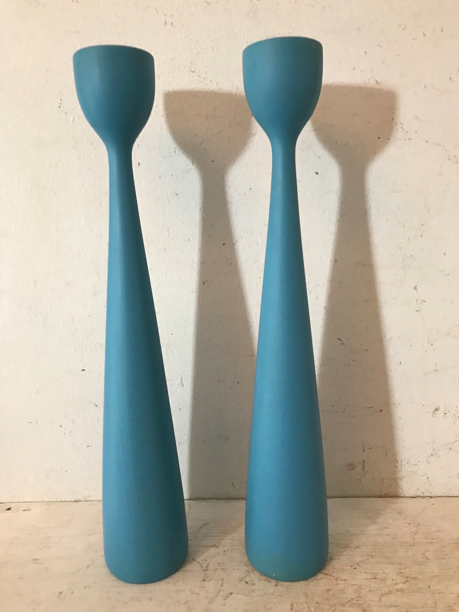 Antique Danish Candlesticks Painted Wood Blue Sculptural - Etsy