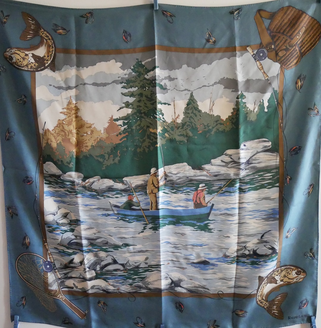 Vintage Ralph Lauren Silk Scarf, Fly Fishing, Angler, Huntsman ...