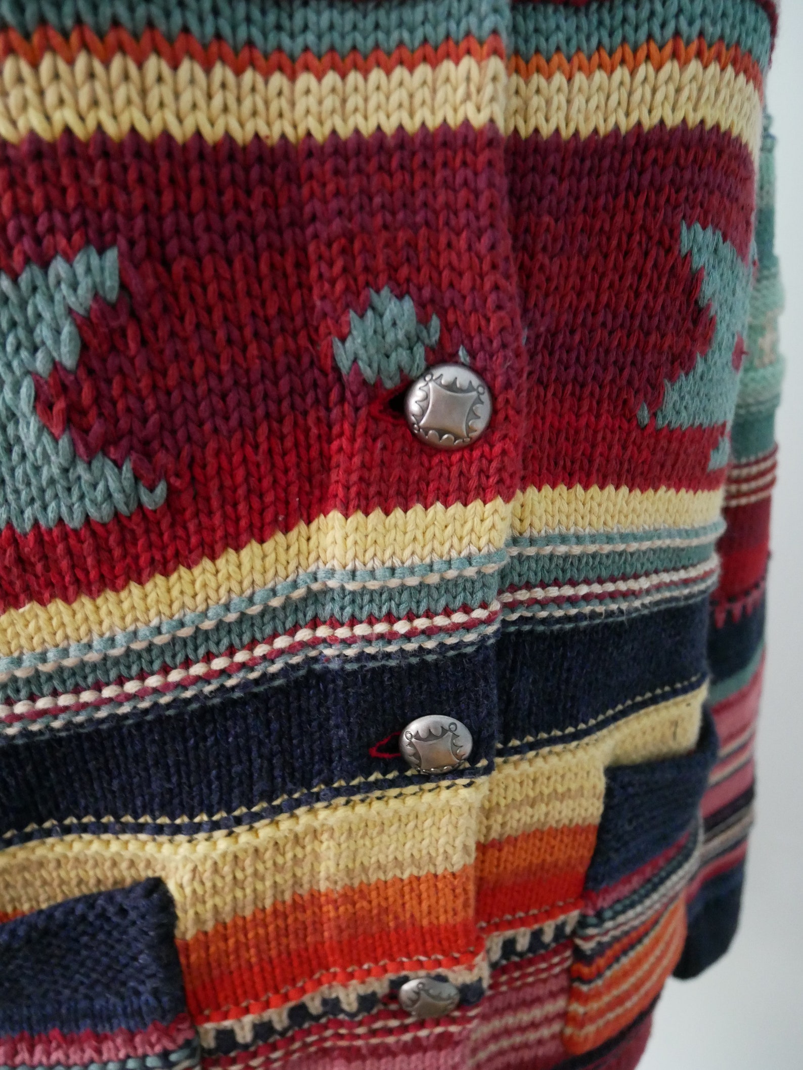 Vintage Ralph Lauren Hand Knit Cardigan Sweater Coat Shawl Cotton Serape Southwestern Navajo ...