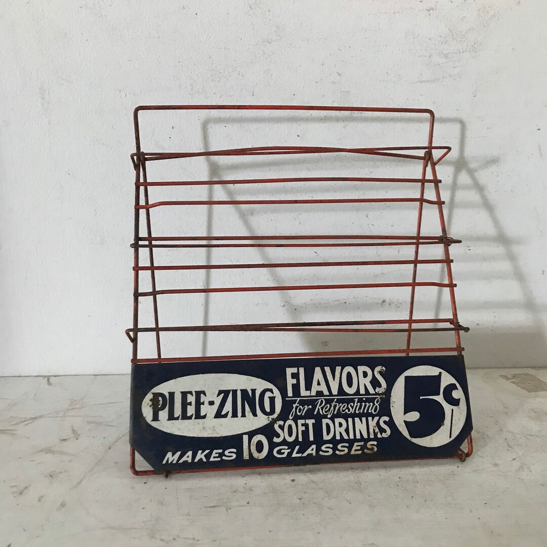 Antique Advertising Display Rack Wire Stand Plee-zing Soda Metal Sign ...