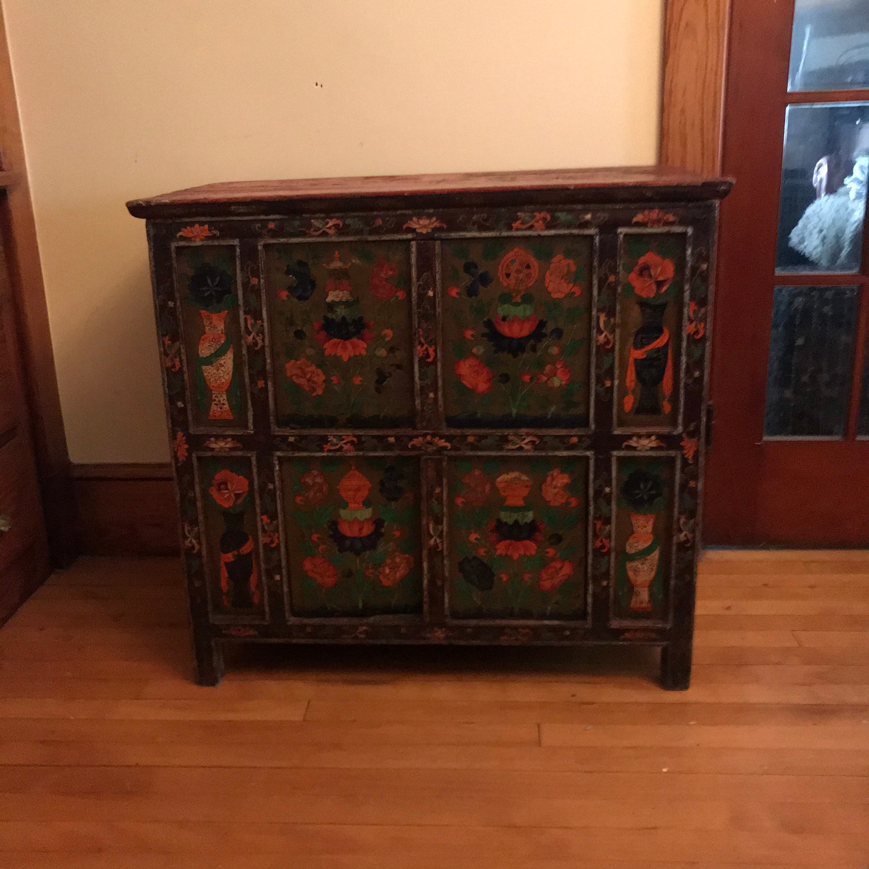 Antique Tibetan Chest Cabinet Furniture Tribal Polychrome Primitive ...