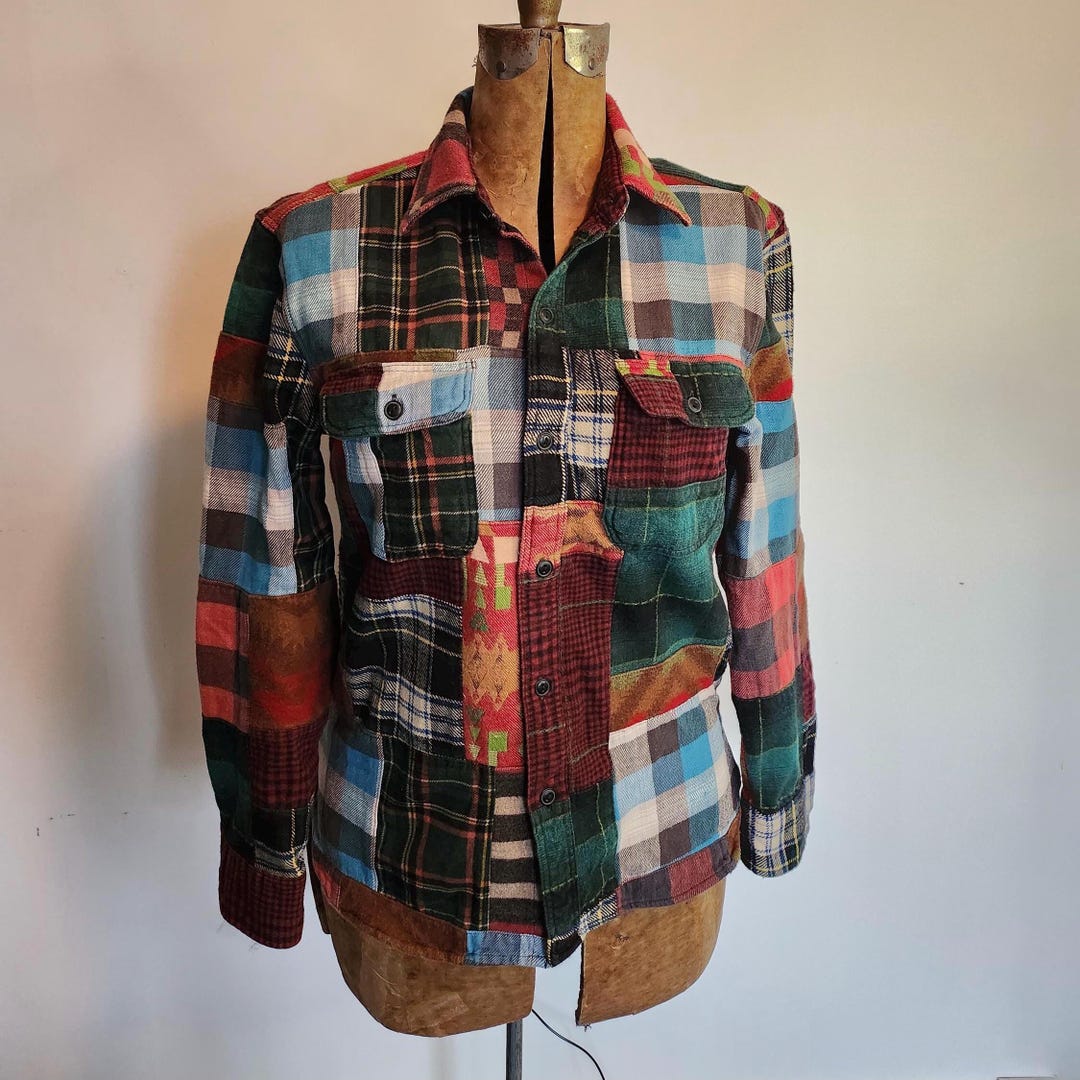 Vintage RRL Ralph Lauren Patchwork Shirt Western Shirt Plaid Flannel ...