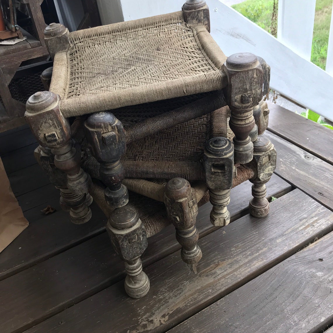 Antique Tribal Stool Indian Pidha Charpai Primitive Wood Rope Bench ...