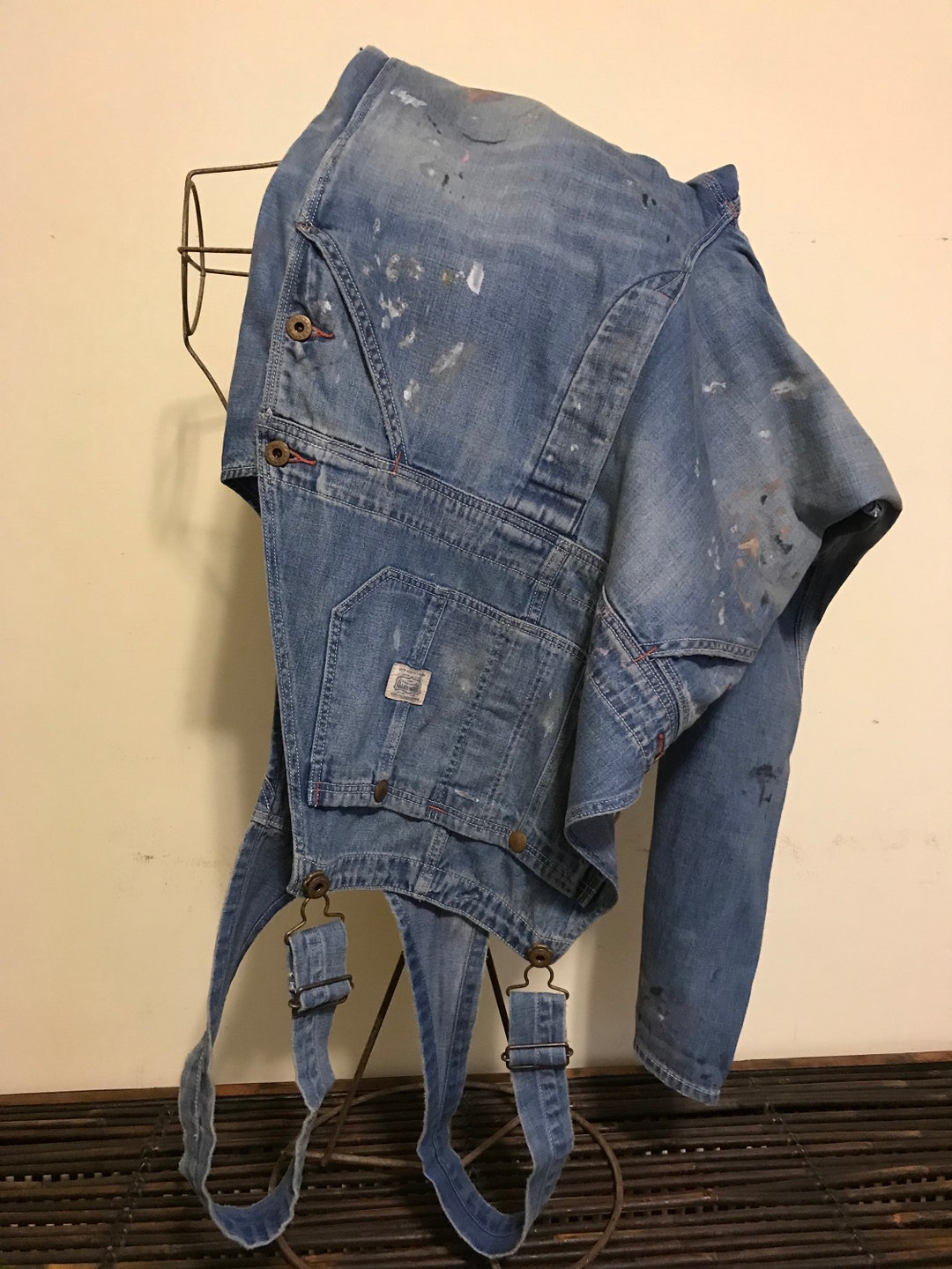Vintage Ralph Lauren Overalls Paint Splatter Distressed Denim Overalls ...