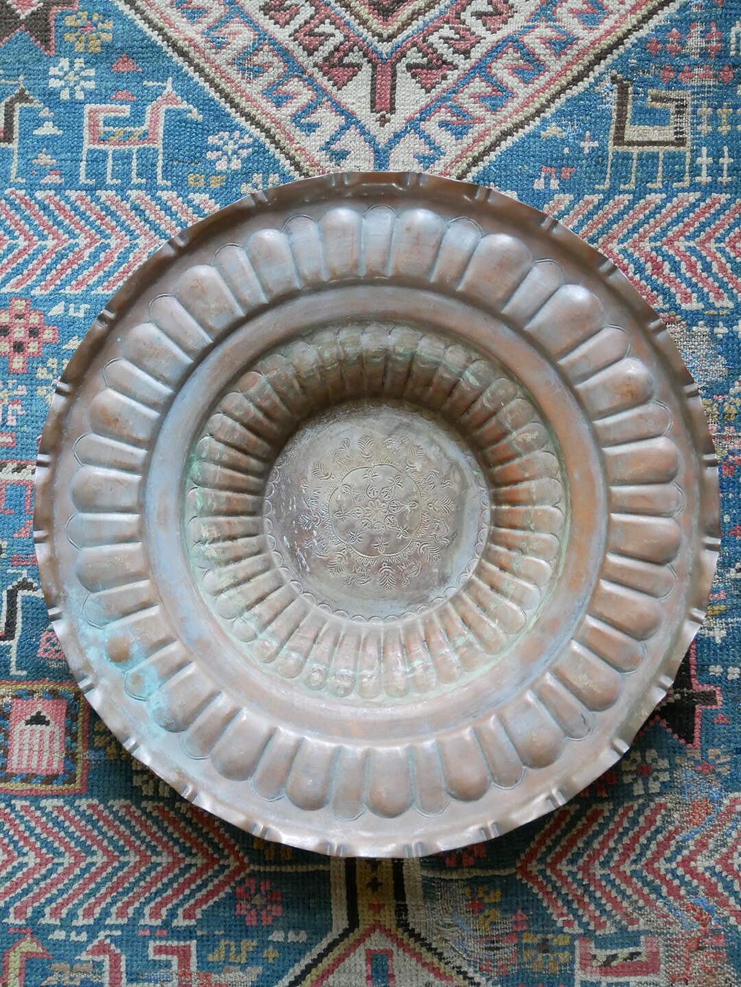 Antique Copper Egyptian Tray Tribal Bowl Etched Patina - Etsy