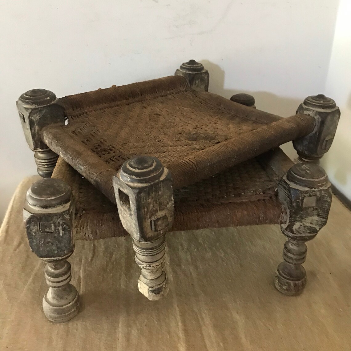 Antique Tribal Stool Indian Pidha Charpai Primitive Wood Rope Bench ...
