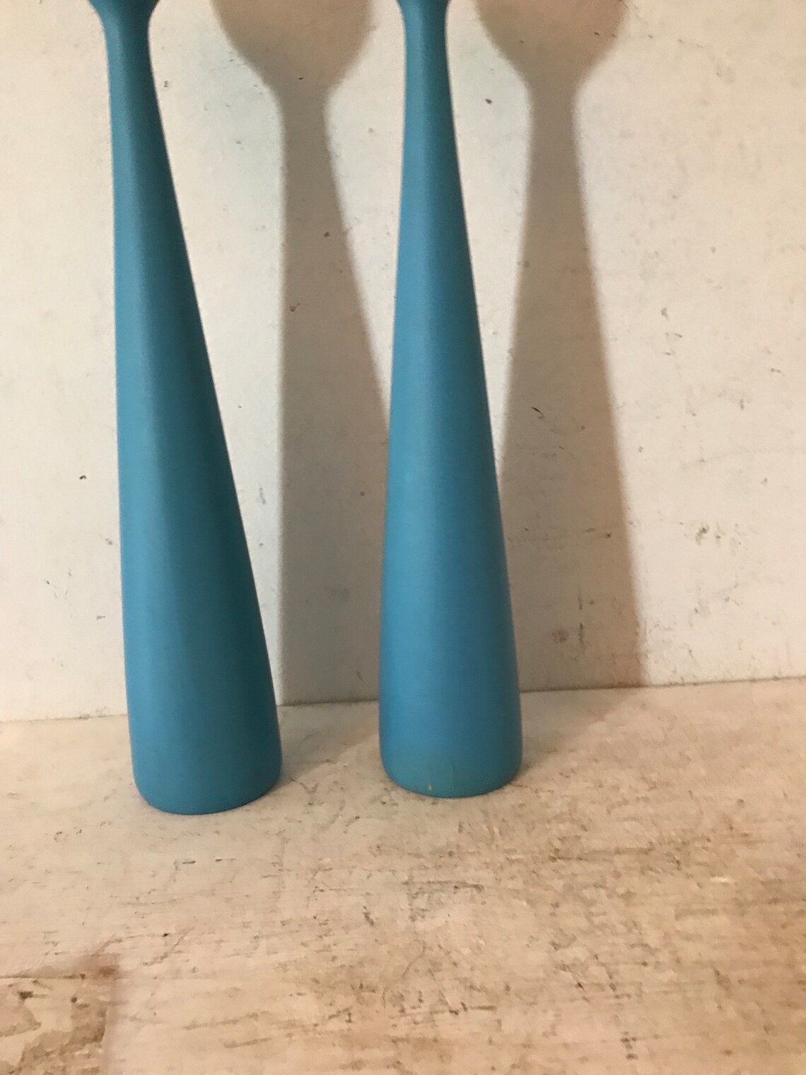 Antique Danish Candlesticks Painted Wood Blue Sculptural - Etsy