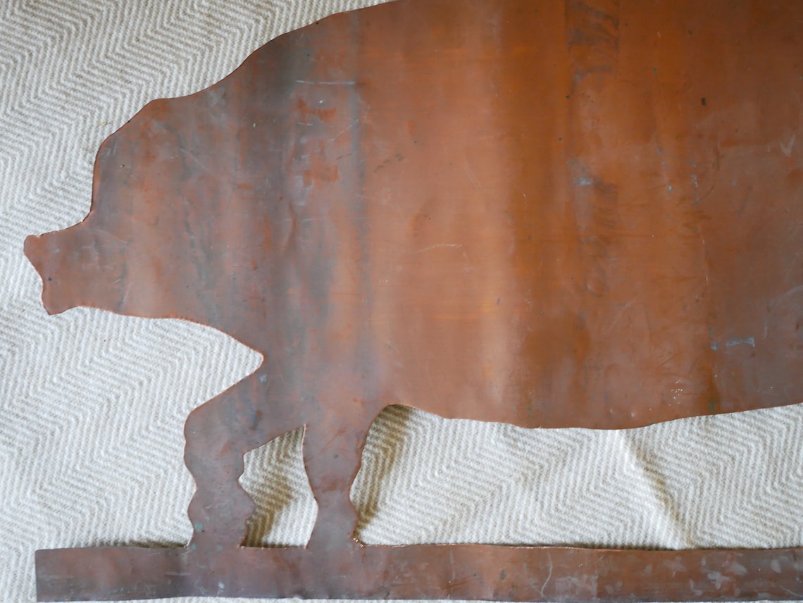 Antique Copper Folk Art Pig Silhouette Sign Weathervane Mid Century ...