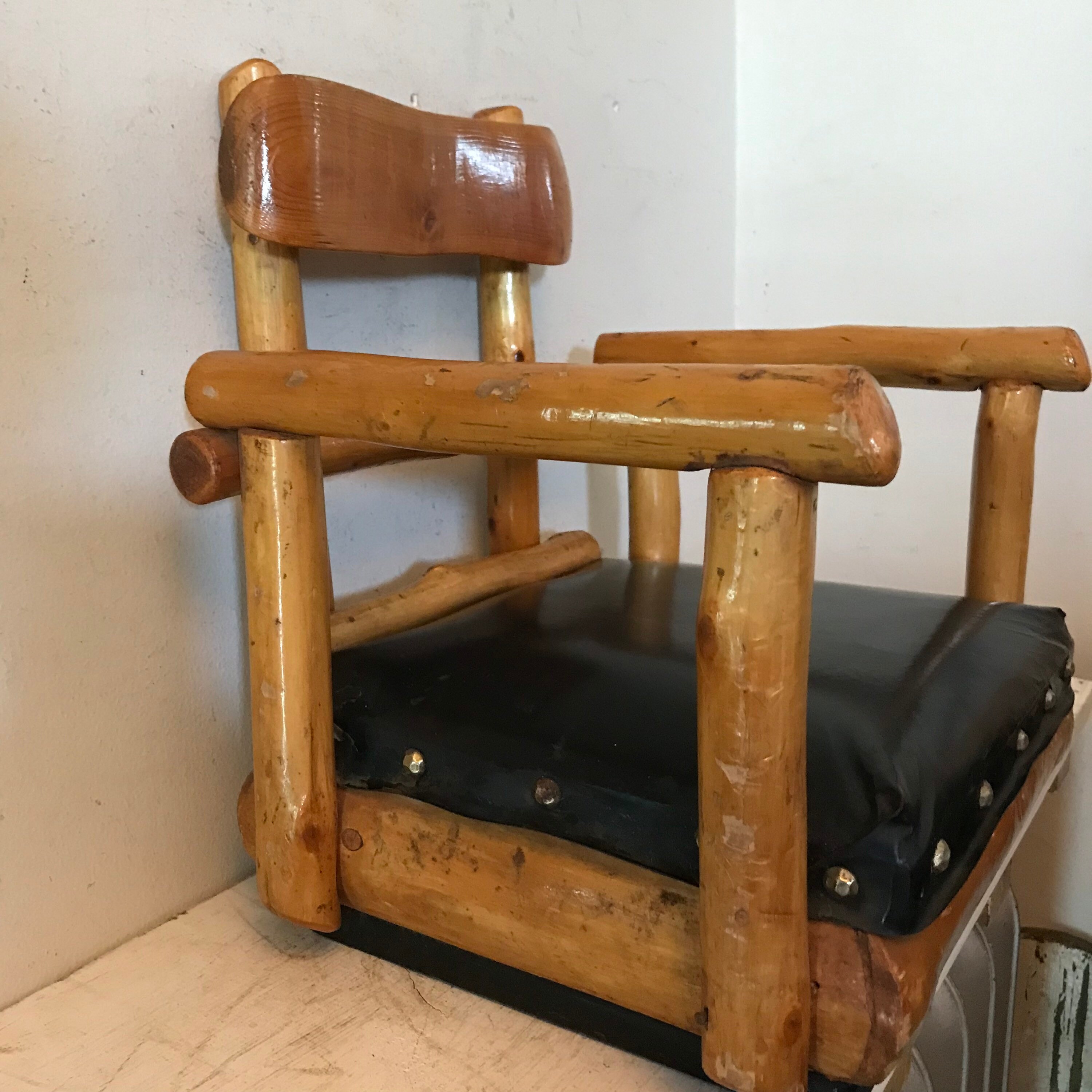 Antique Folk Art Chair Log Chair Booster Seat Chair Child’s Adirondack ...