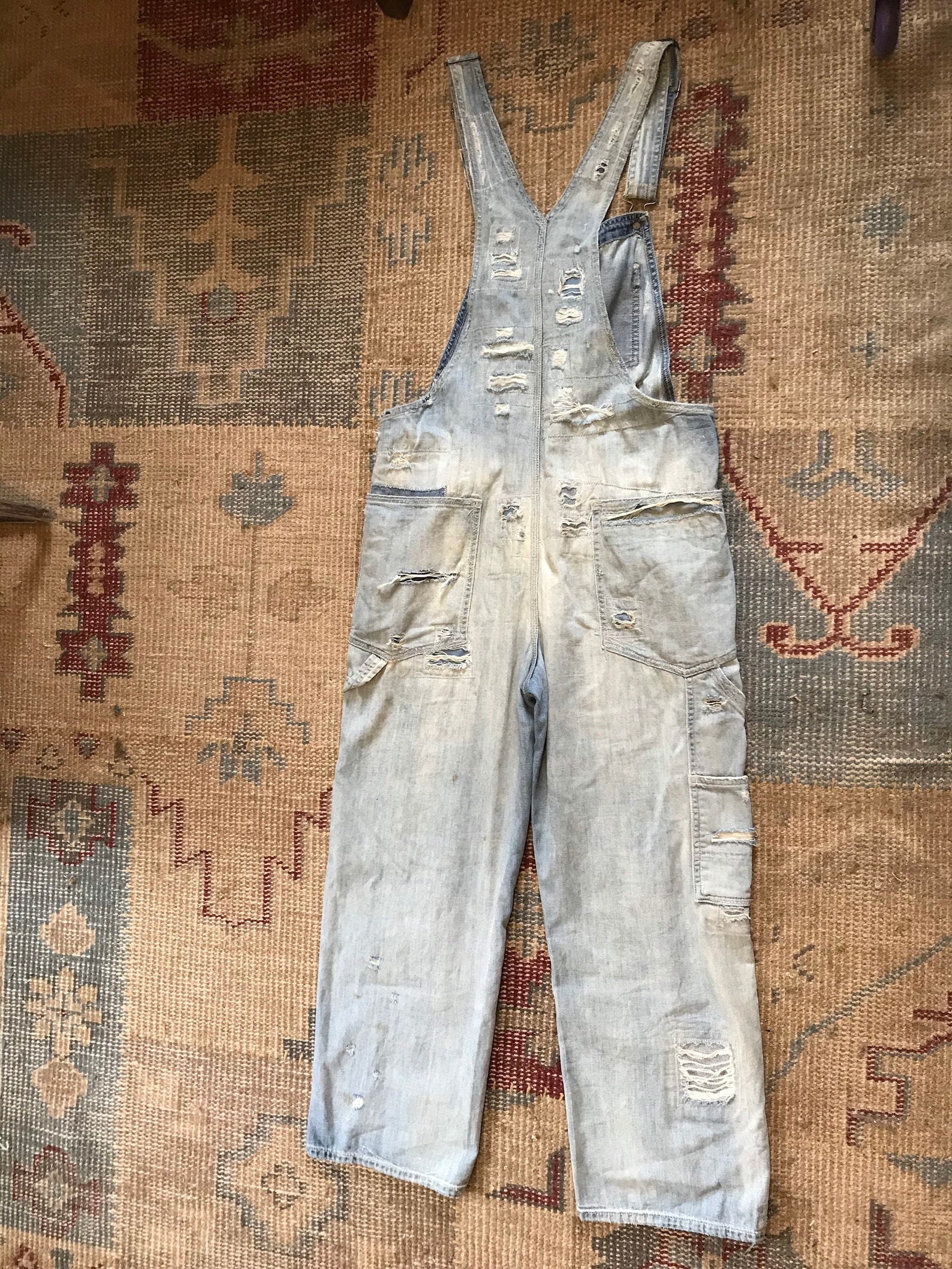 Vintage Ralph Lauren Overalls Patchwork Distressed Denim Overalls ...