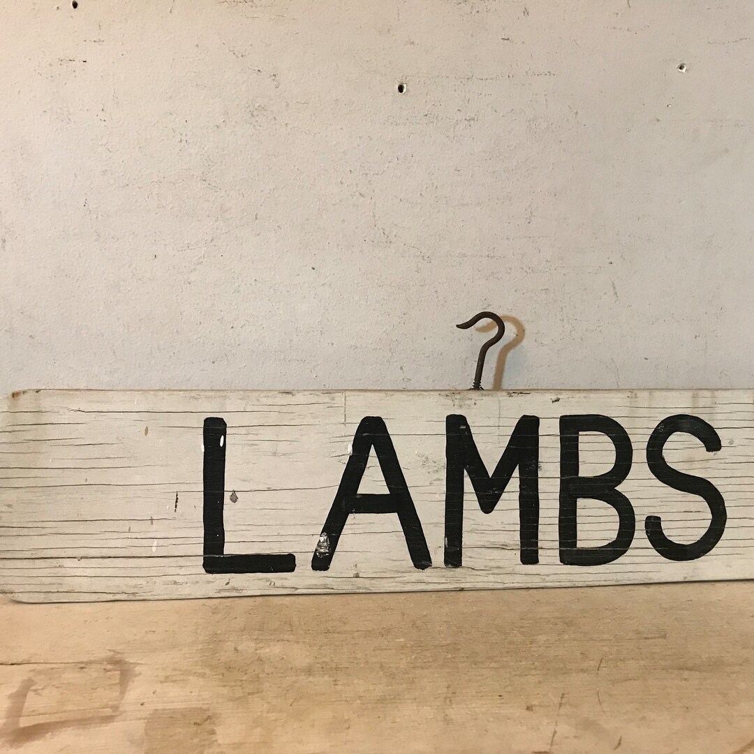 Antique Lambs Sign Farmhouse Wood Sign Sheep Mid Century Primitive Wood ...