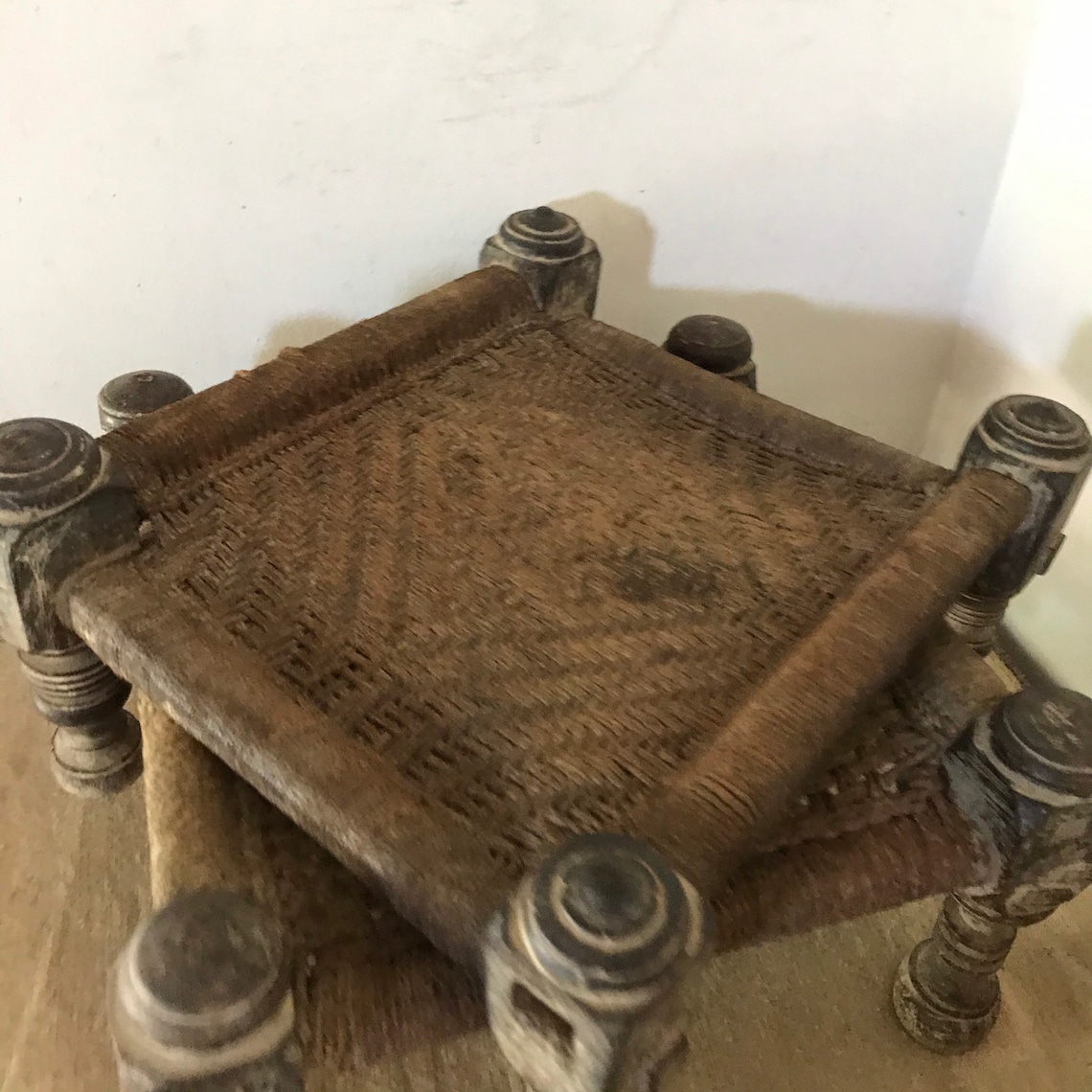 Antique Tribal Stool Indian Pidha Charpai Primitive Wood Rope Bench ...