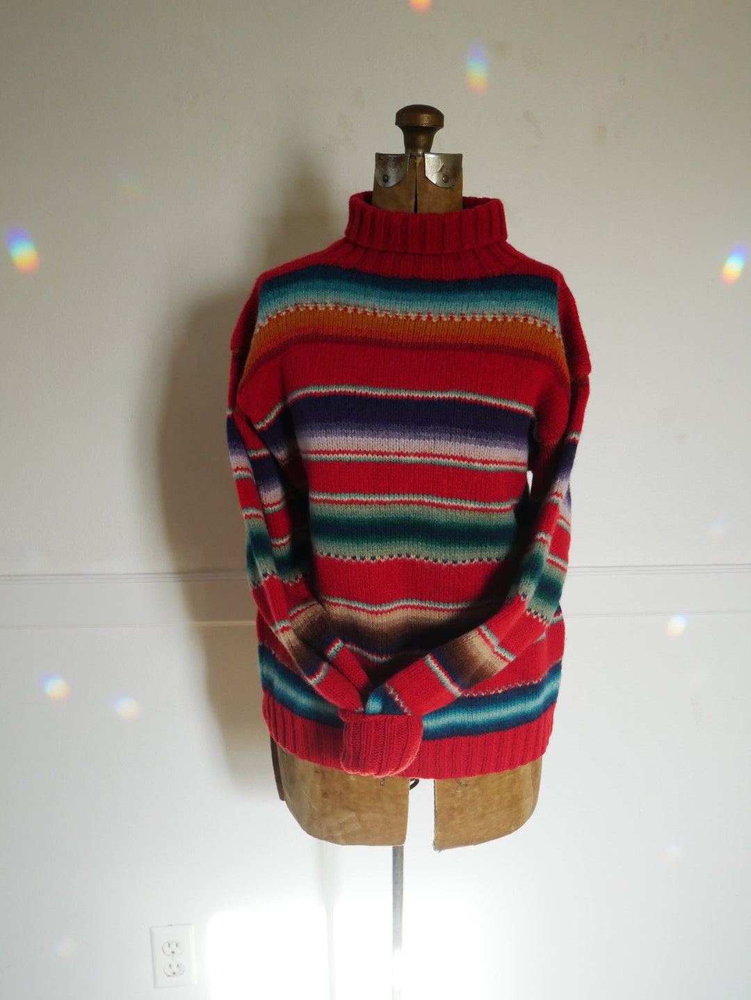 Vintage Ralph Lauren Sweater Hand Knit Serape Turtleneck Wool Tribal ...