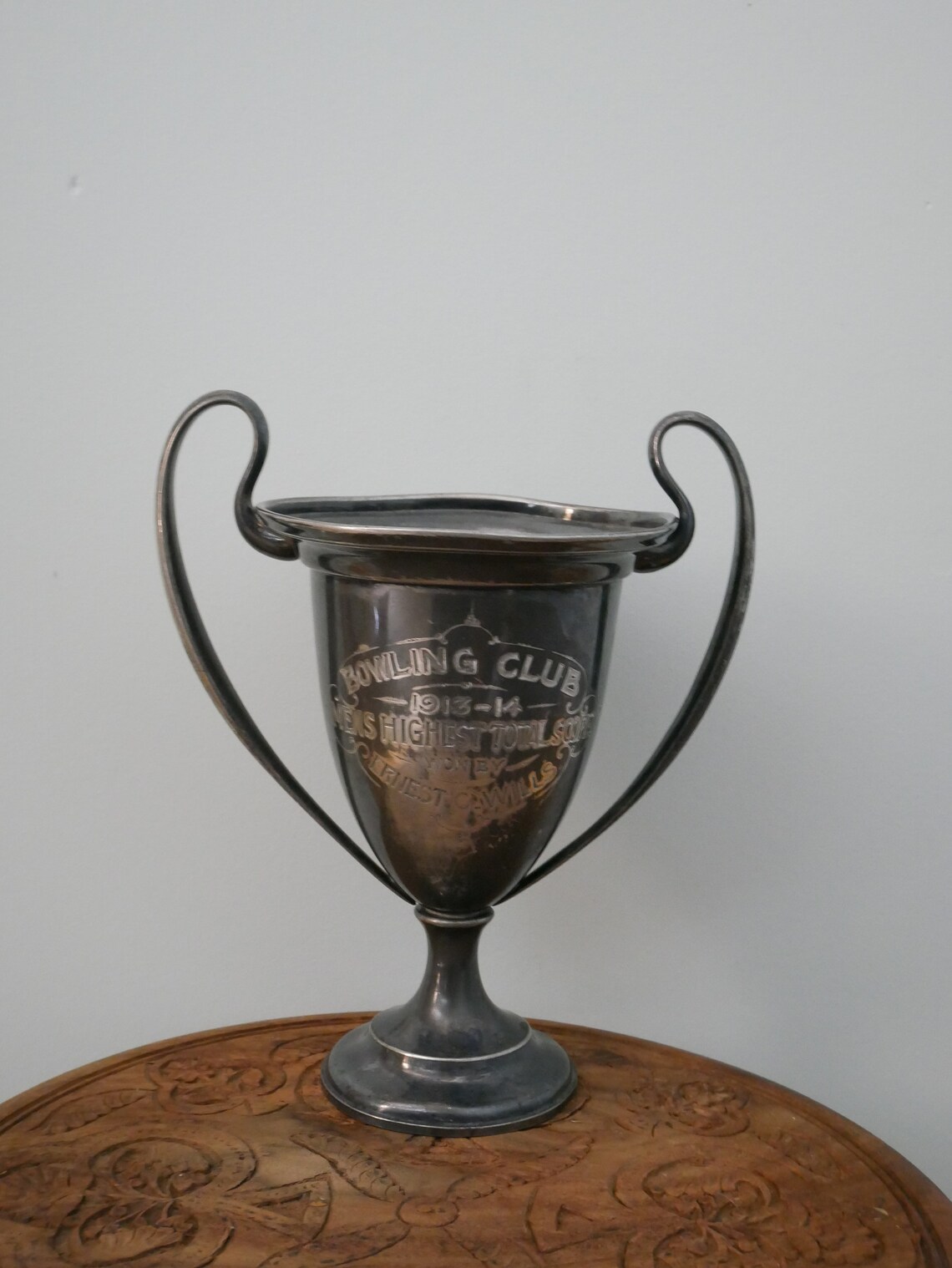 Antique Bowling Trophy, Silver Plate, Cup Trophy, 1913-1914 Memorabilia ...