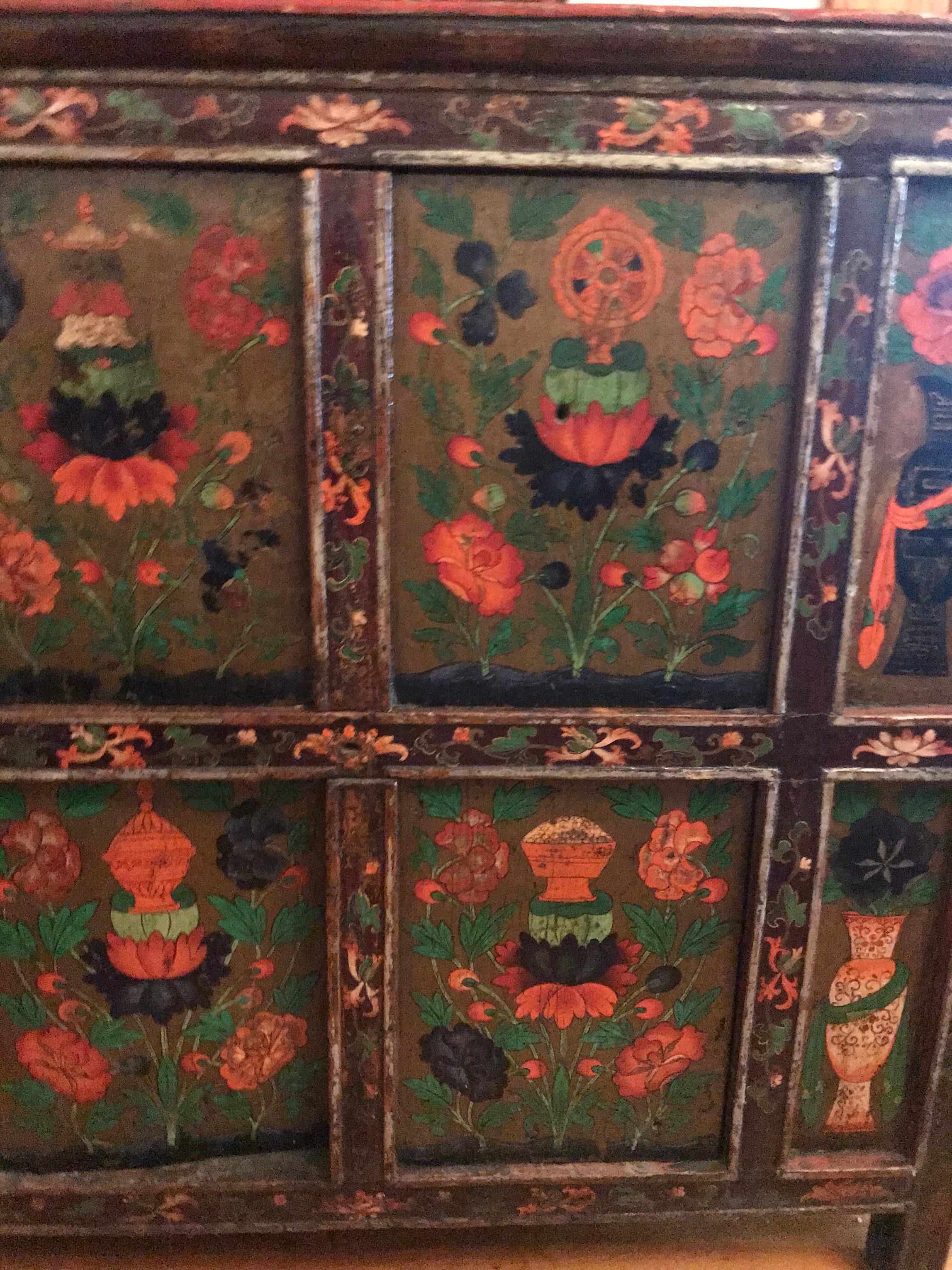 Antique Tibetan Chest Cabinet Furniture Tribal Polychrome Primitive ...