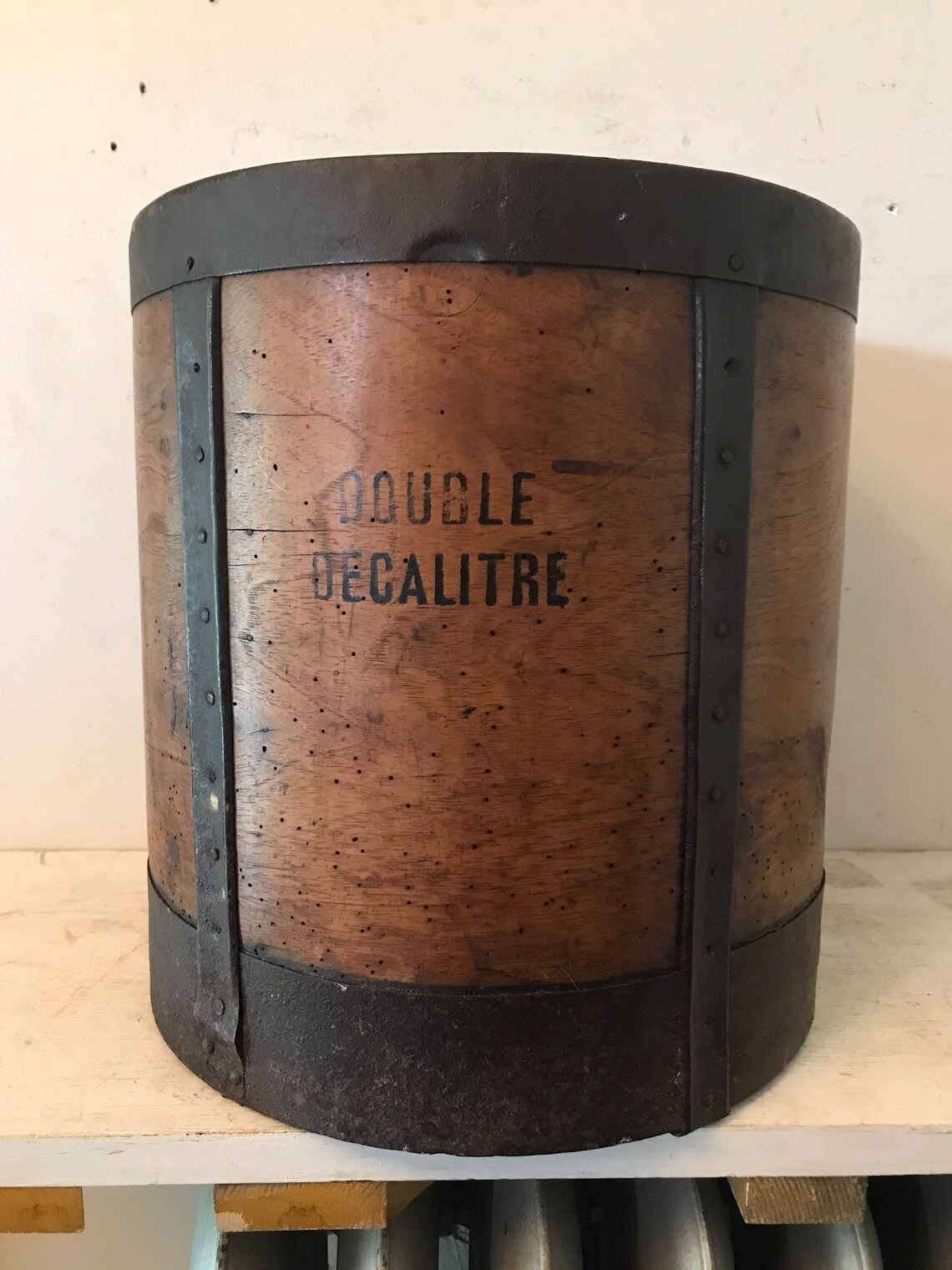 Antique French Grain Barrel Basket Measure Scoops Wood Double Decalitre ...