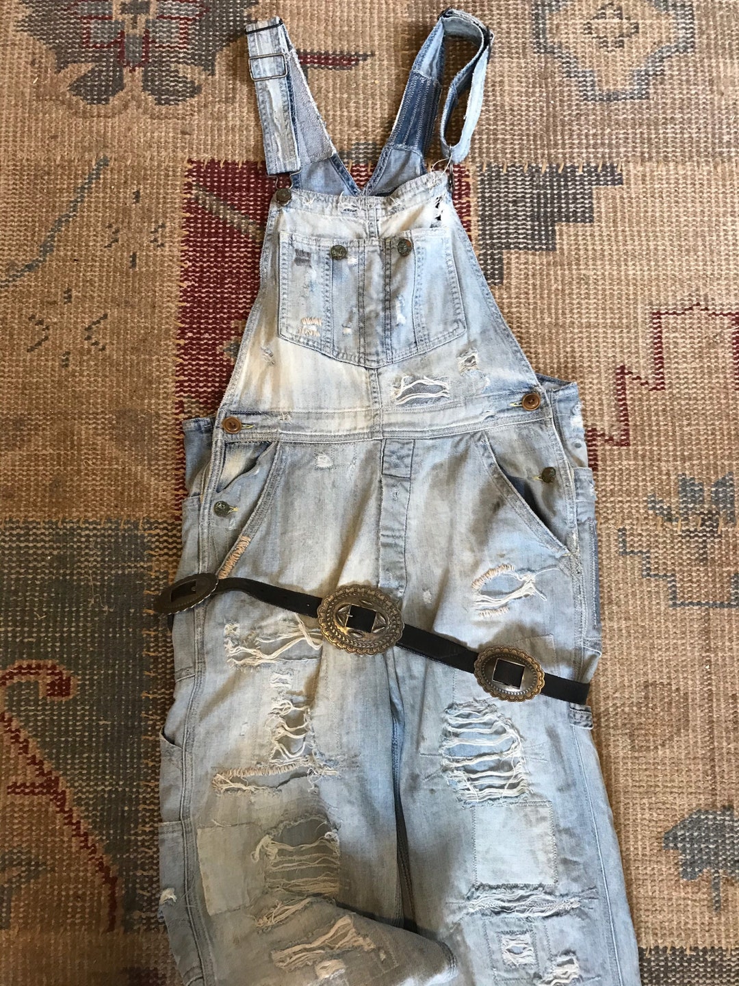 Vintage Ralph Lauren Overalls Patchwork Distressed Denim Overalls ...