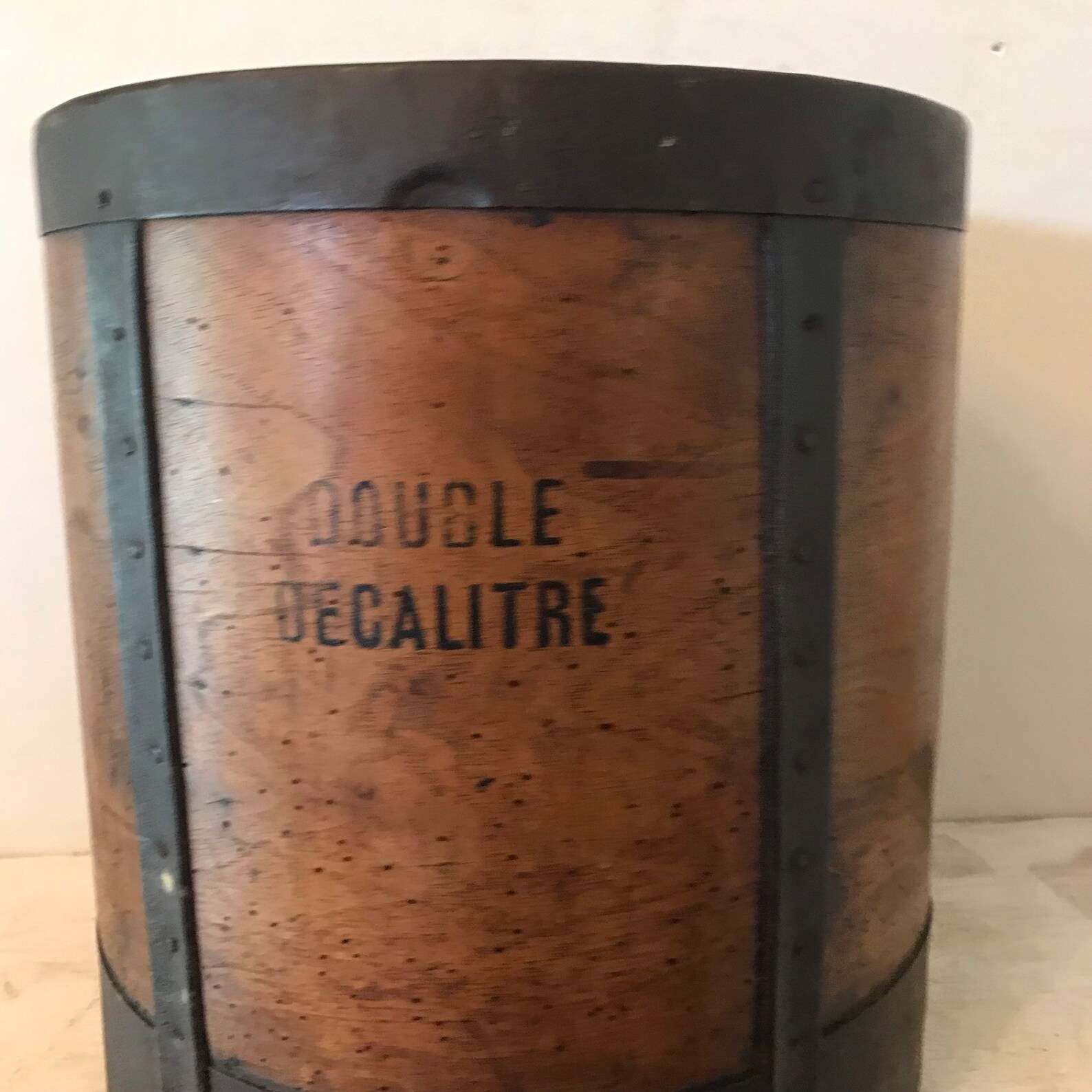 Antique French Grain Barrel Basket Measure Scoops Wood Double Decalitre ...