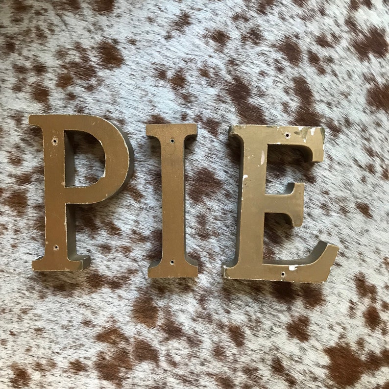 Antique Wood Letters Distressed Wood Spell Out PIE Letter P Gilded ...