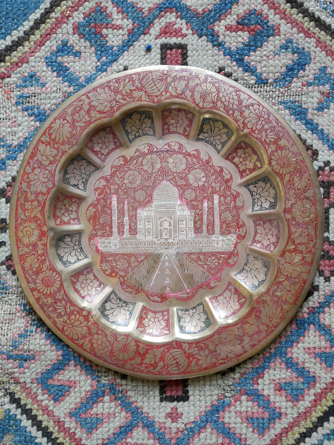 Antique Brass Tray Enamel Indian Tray Taj Mahal - Etsy