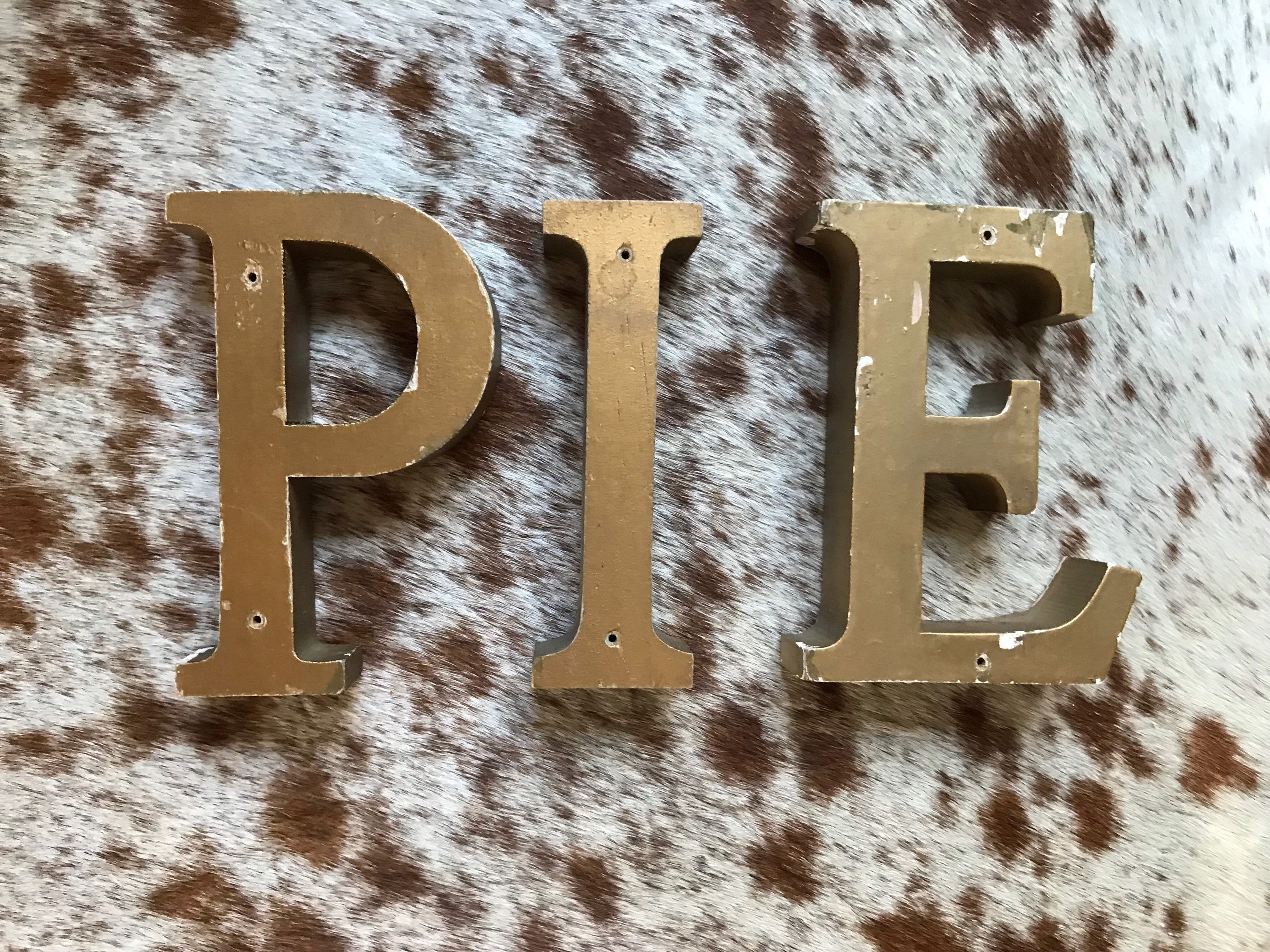 Antique Wood Letters Distressed Wood Spell Out PIE Letter P Gilded ...