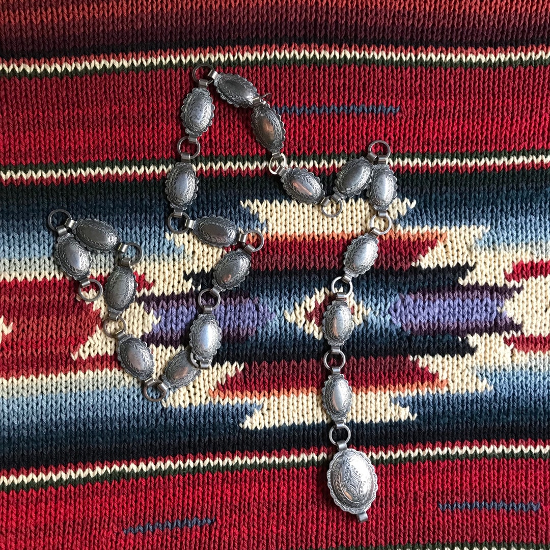 Antique Silver Concho Belt Silver Plate Concha Link Belt Southwestern ...