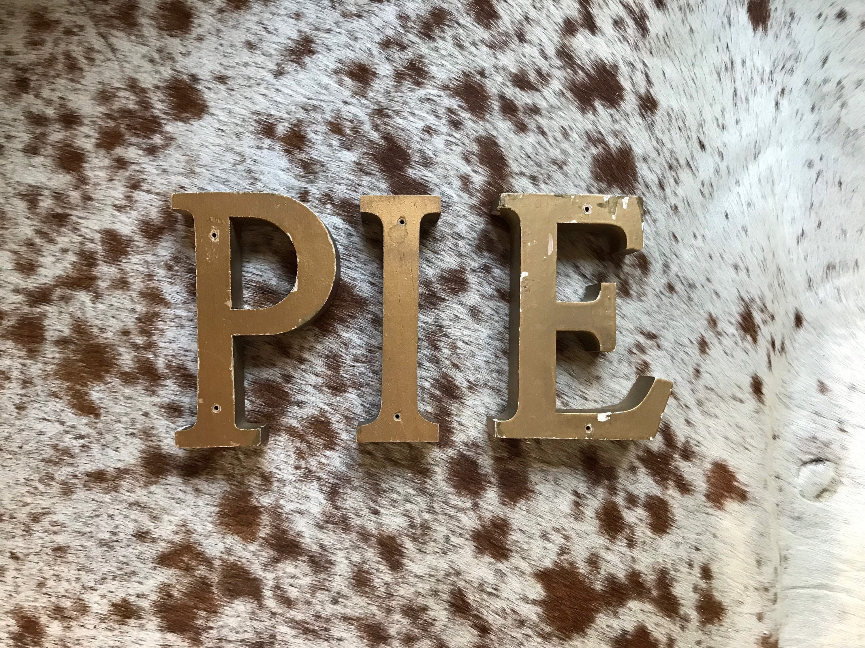 Antique Wood Letters Distressed Wood Spell Out PIE Letter P Gilded ...