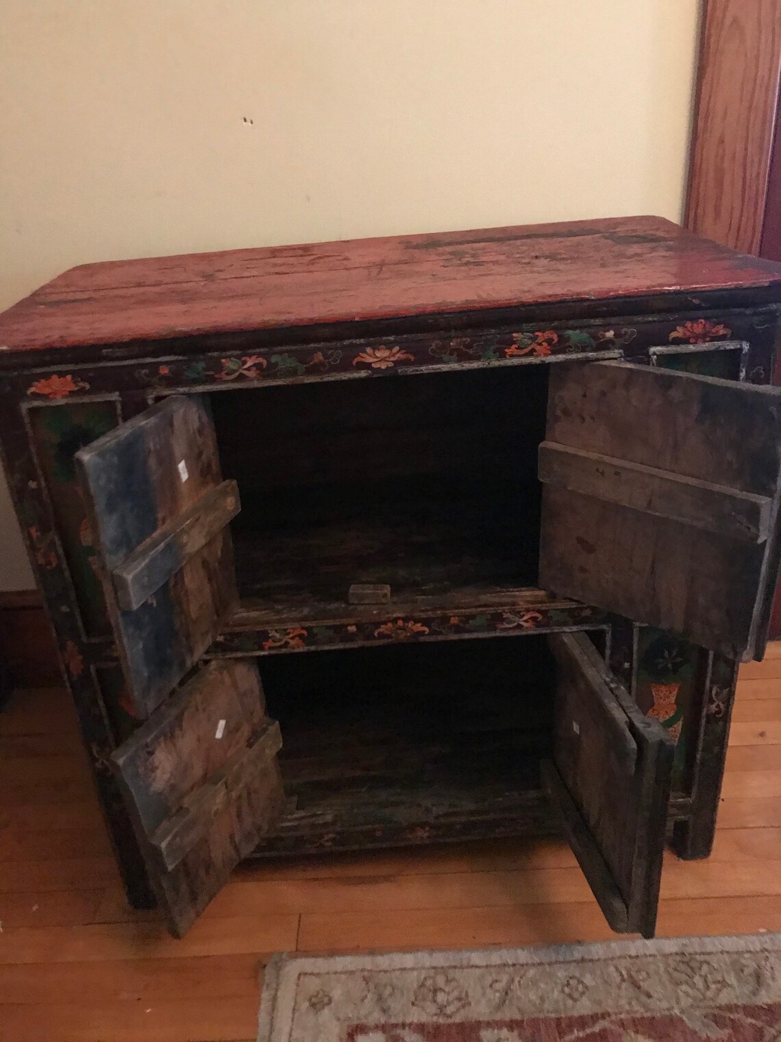 Antique Tibetan Chest Cabinet Furniture Tribal Polychrome Primitive ...