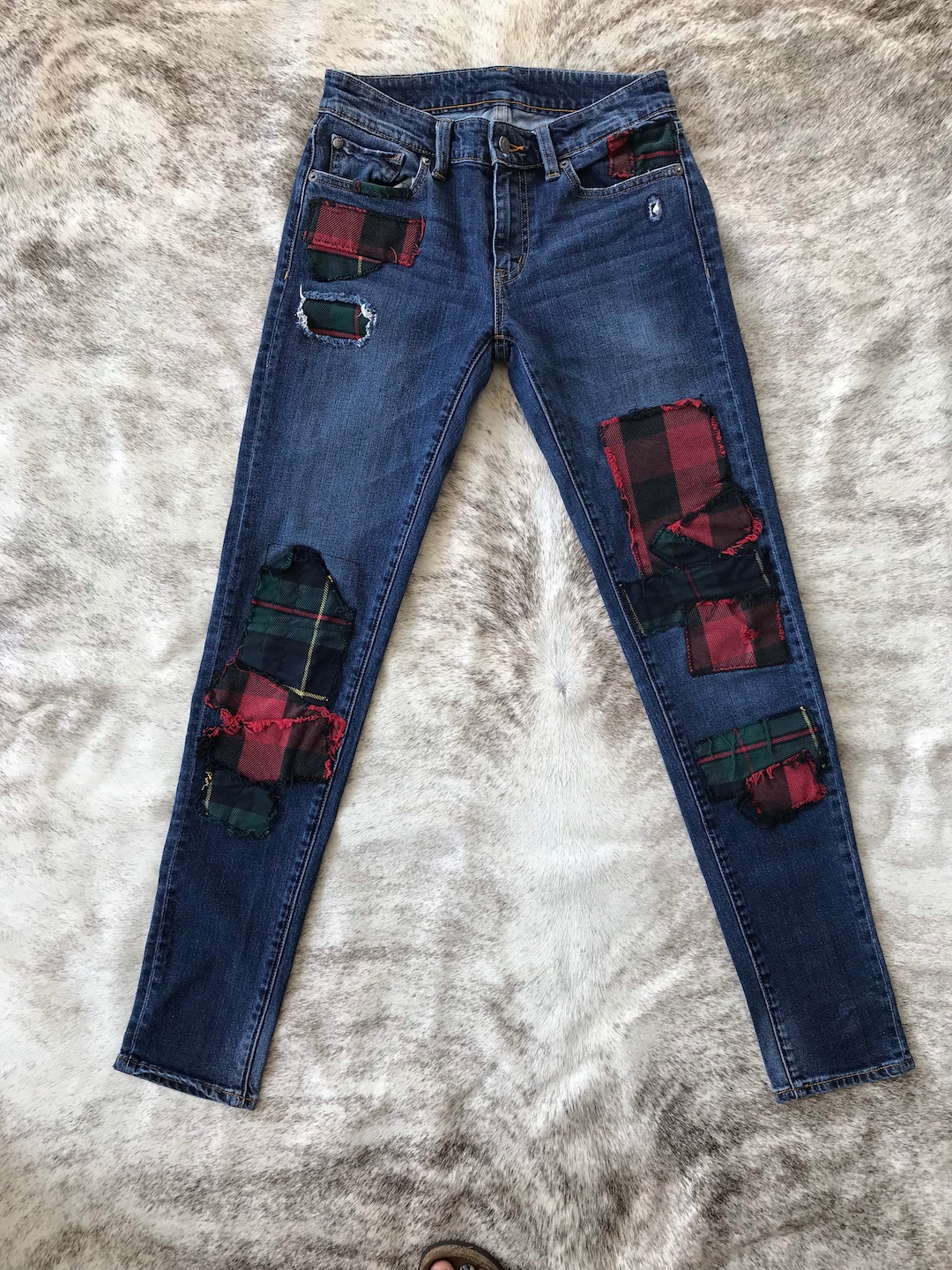 Vintage Ralph Lauren Jeans Tartan Plaid Patchwork 27/32 - Etsy