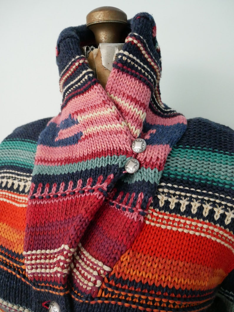 Vintage Ralph Lauren Hand Knit Cardigan Sweater Coat Shawl Cotton Serape Southwestern Navajo ...