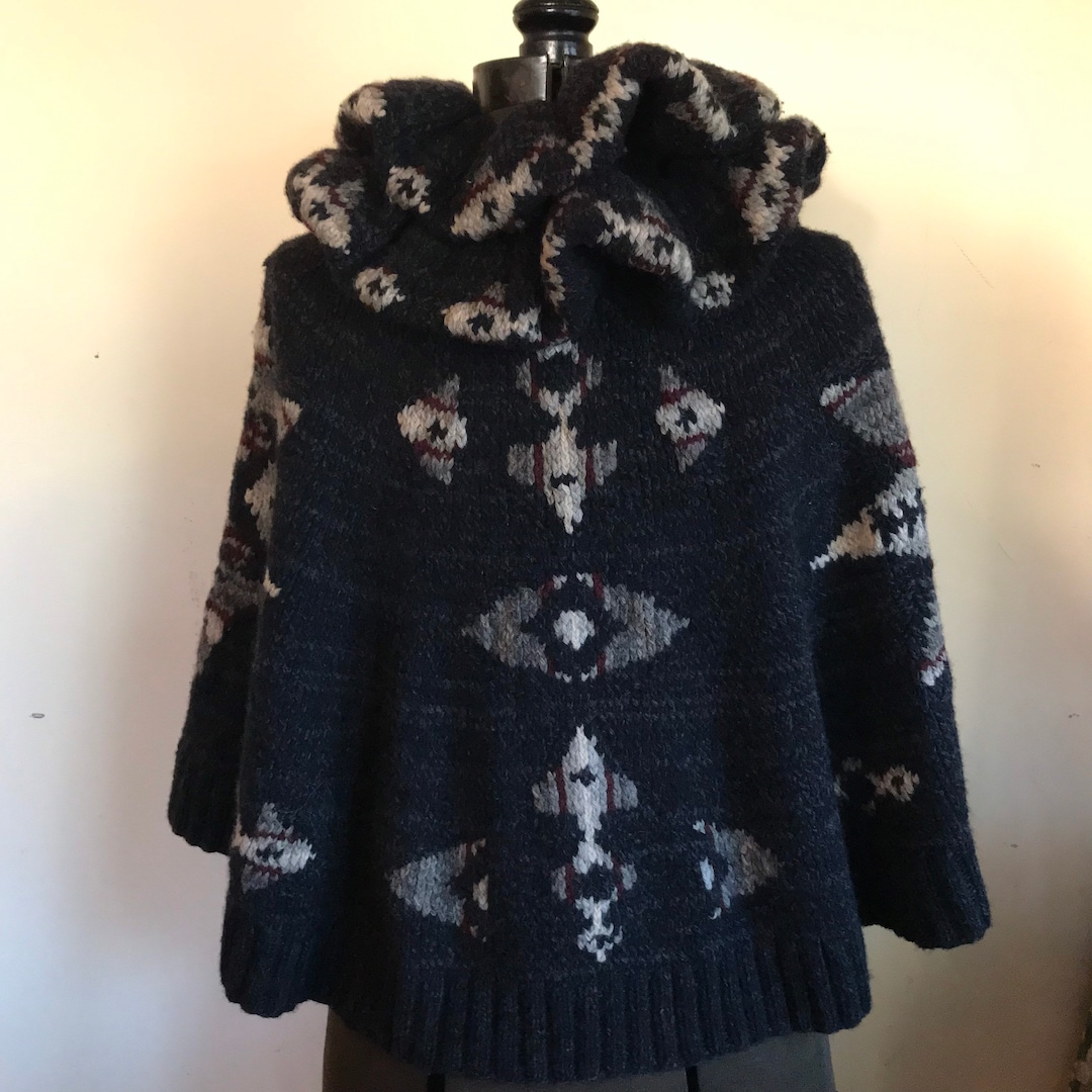 Vintage Ralph Lauren Sweater Hand Knit Tribal Shawl Poncho Wrap Wool ...