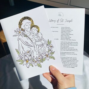 5"x7" Gold Foil Litany of St. Joseph Prayer Card, Print, Hand ...