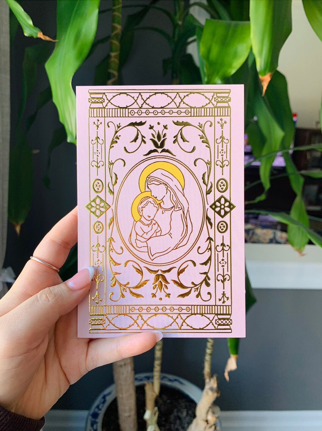 4"x6" Gold Embossed Foil, Mary & Jesus Prayer Card | Shiny, Ornate ...