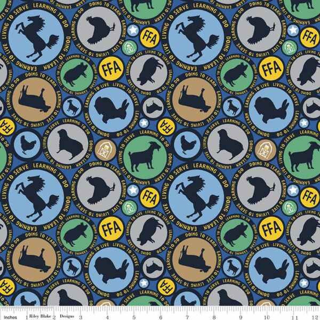 FFA Circles & Animals - FFA Forever Blue - Riley Blake Designs - 100% Cotton Fabric by the Yard ...