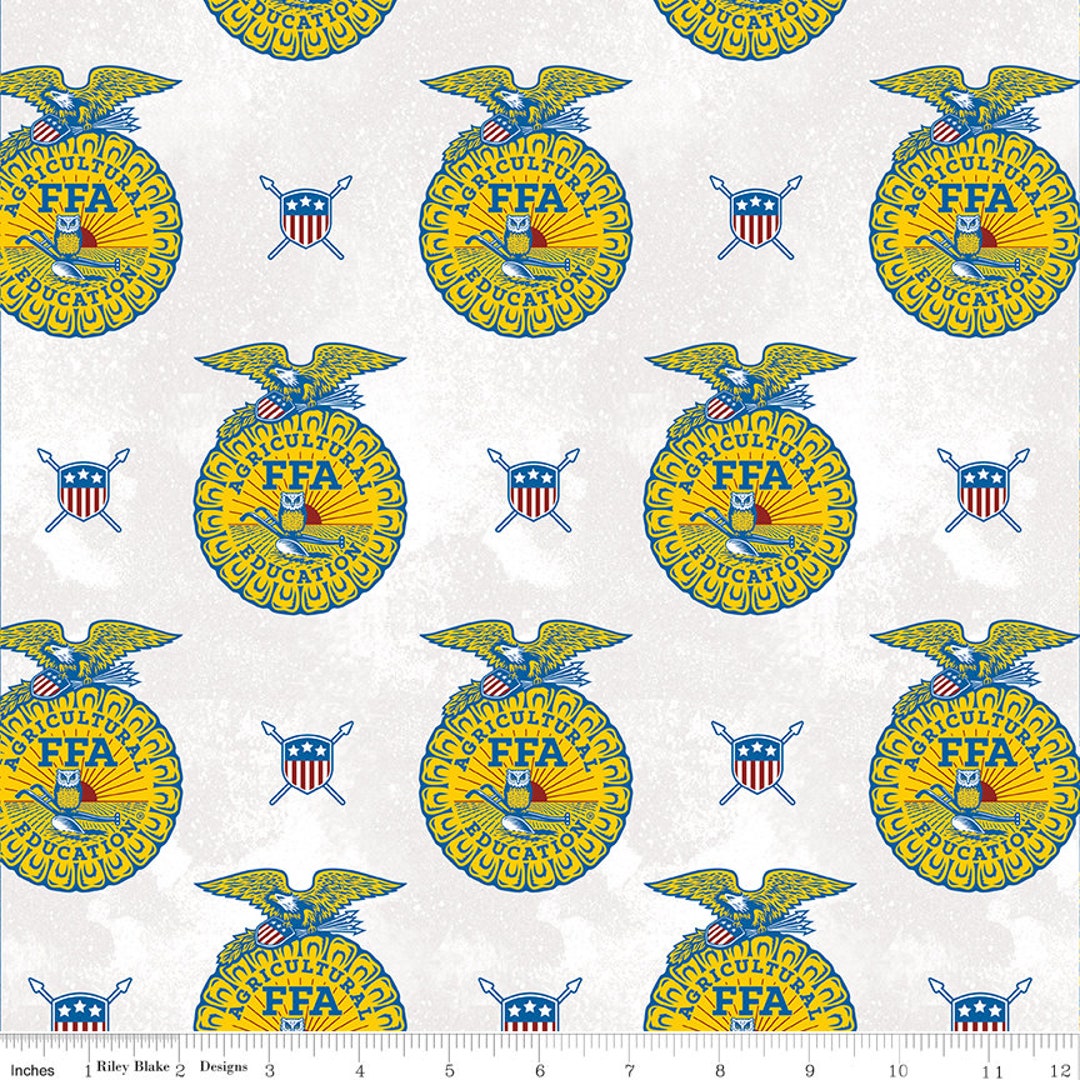FFA Forever Blue Refreshed Emblems on off White - Riley Blake Designs ...