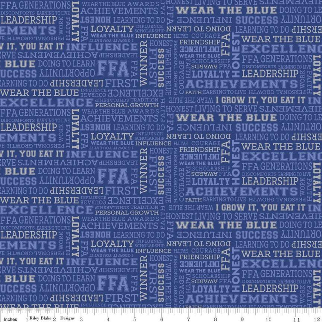 FFA Text on Blue Fabric - FFA Forever Blue - Riley Blake Designs - 100% ...