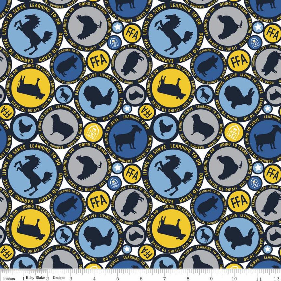 FFA Circles & Animals on White FFA Forever Blue Riley Blake Designs 100 ...