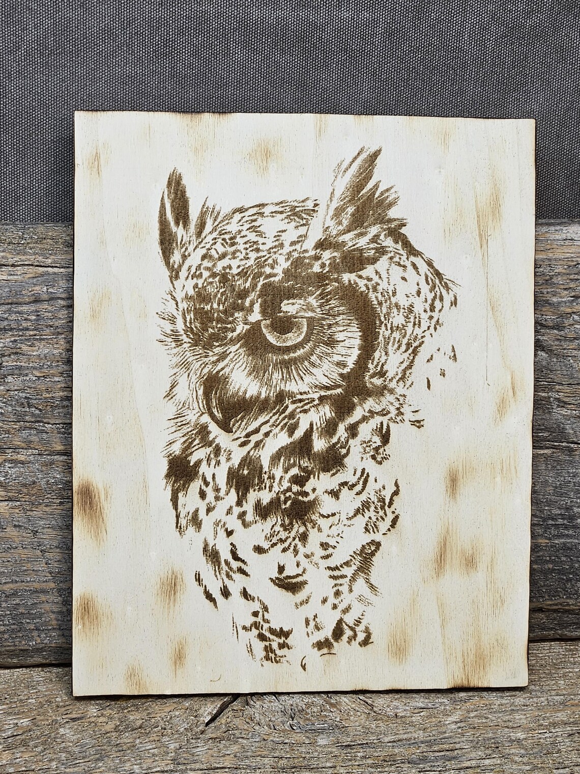 Handcrafted Great Horned Owl Pyrography Art on Natural Wood - Etsy
