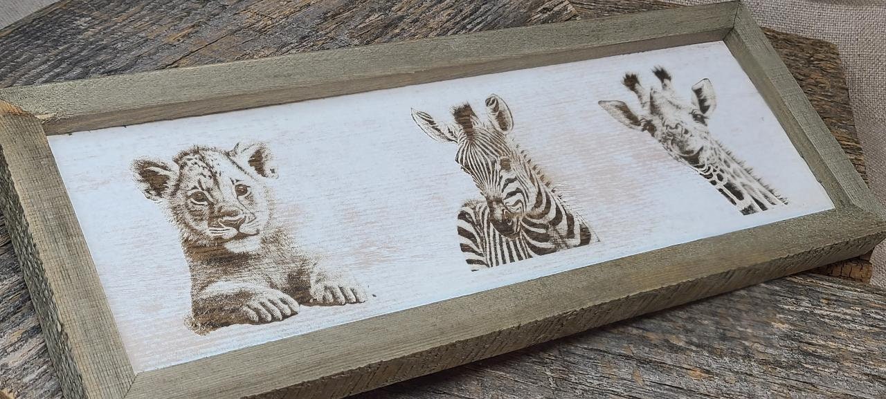 Jungle Harmony Baby Safari Animals Pyrography Art, Children Gift, Lion, Leopard, Elephant, Zebra ...