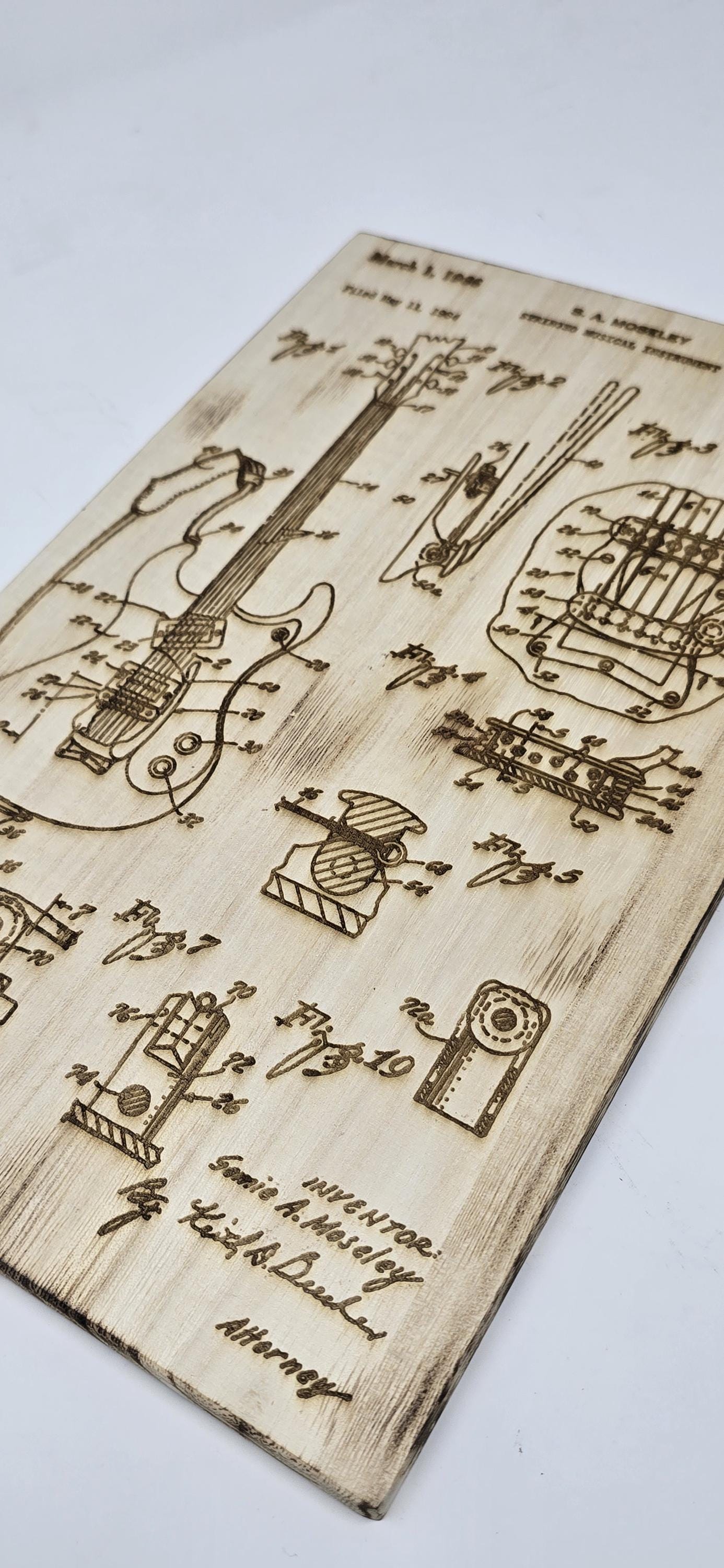 Moseley Guitar Patent Pyrography Wall Art – Handmade Wooden Engraving ...