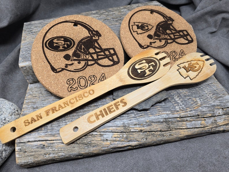 Laser Engraved Football Trivet and Spoon Set: Team Spirit Kitchenware ...