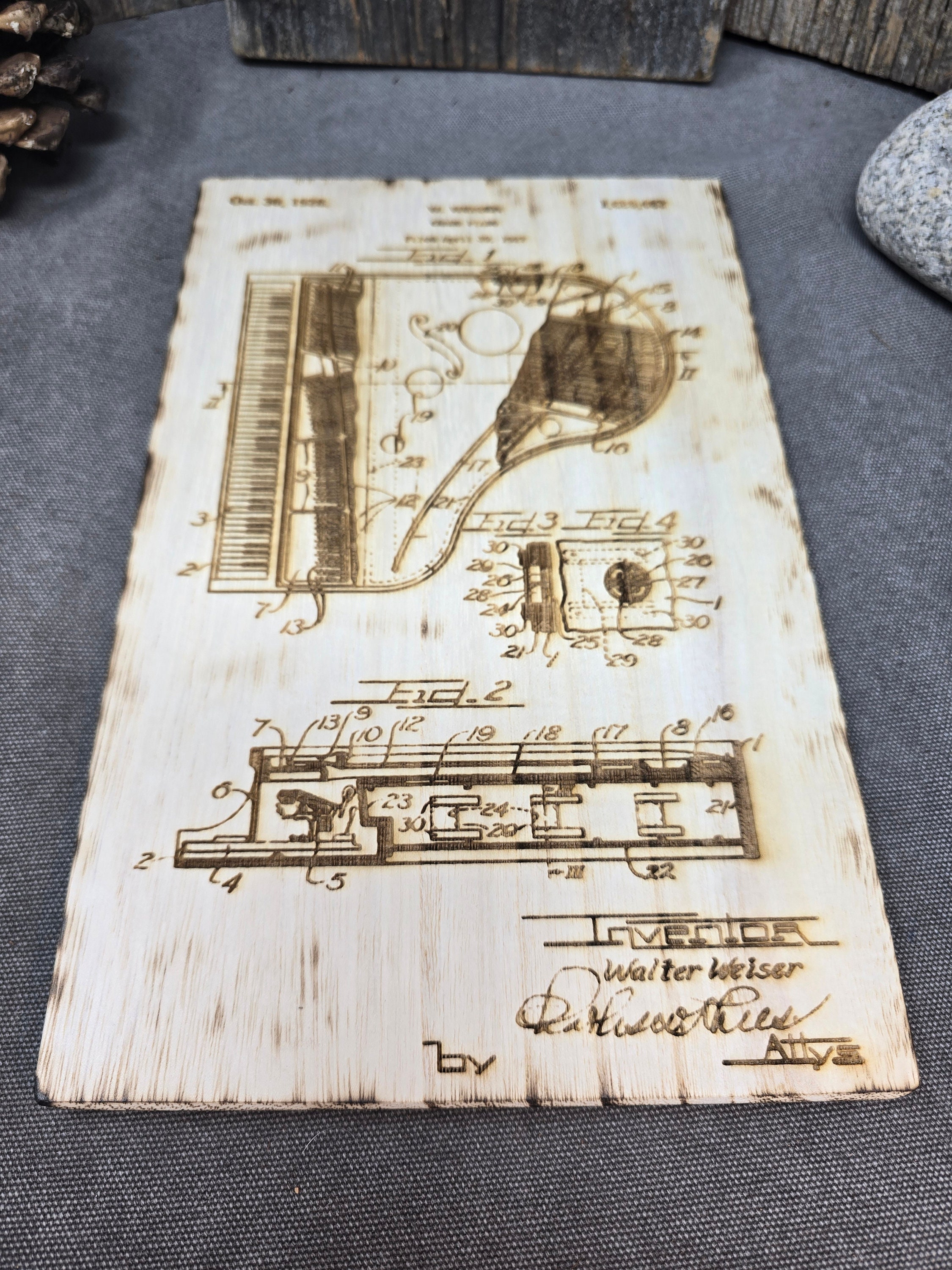 Vintage 1927 Grand Piano, Schematic Pyrography Art, Music Lover, House ...