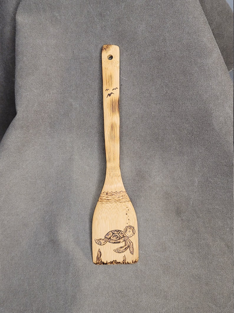 Playful Sea Turtle, Mixing Spoon/spatula Custom Pyrography Art Designed ...