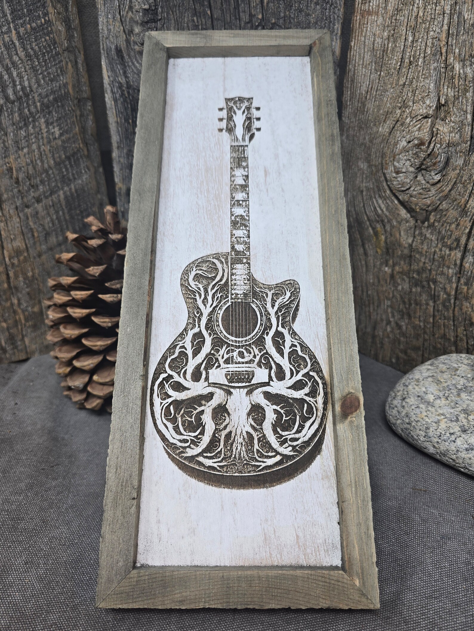 Pyrography Guitar Art: Tree Limb Design, Music Lover Gift - Etsy