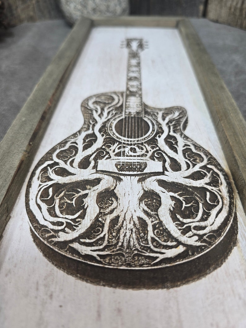 Pyrography Guitar Art: Tree Limb Design, Music Lover Gift - Etsy